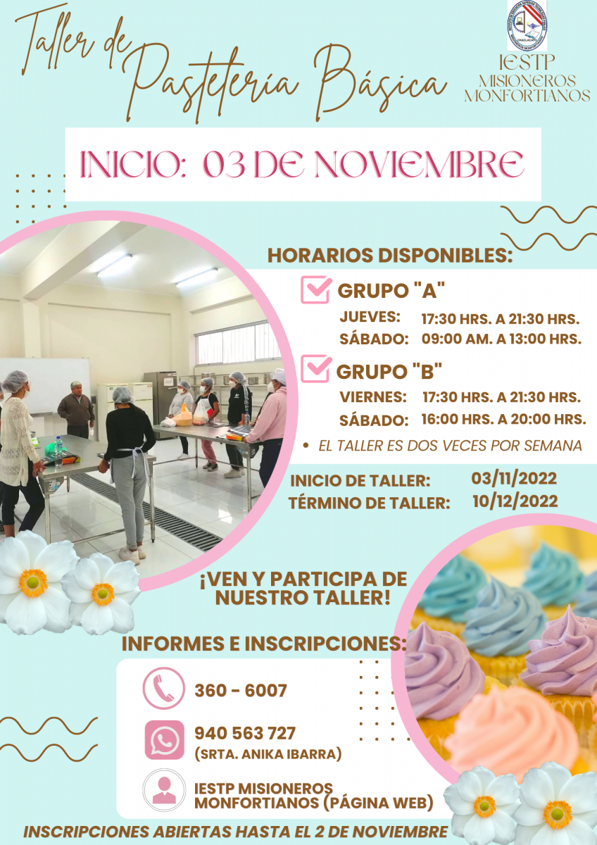 CURSO-TALLER DE PASTELERÍA BÁSICA 2022-2 | IESTP "Misioneros Monfortianos"